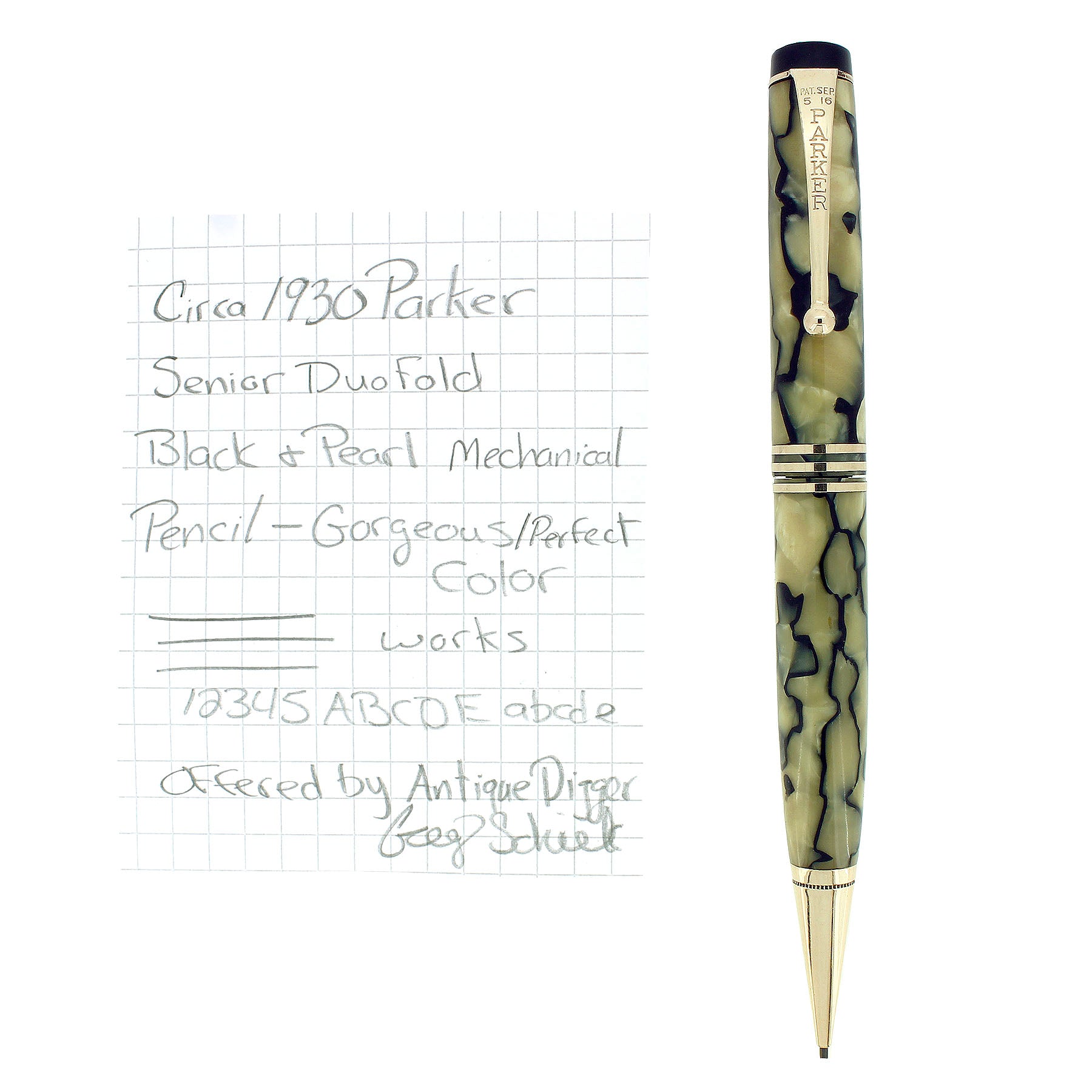 C1930 PARKER SENIOR STREAMLINE DUOFOLD BLACK & PEARL MECHANICAL PENCIL