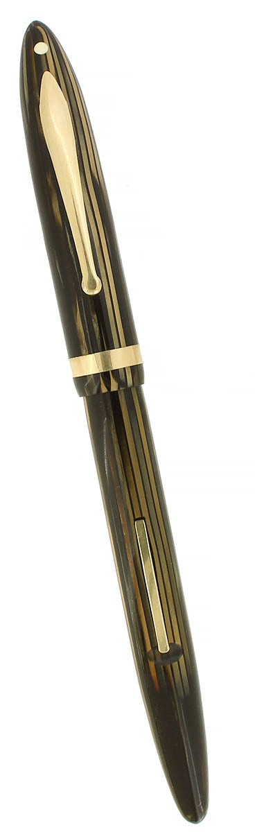C1938 SHEAFFER LONG SLENDER BALANCE GOLDEN BROWN STRIATED FOUNTAIN PEN