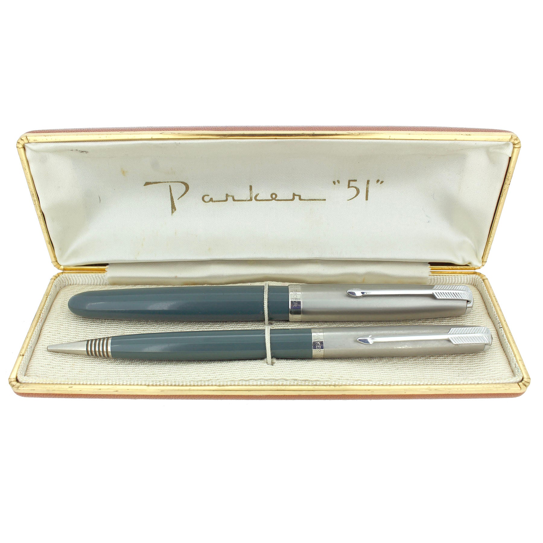 1952 PARKER 51 NAVY GREY AEROMETRIC FOUNTAIN PEN & PENCIL RESTORED NEA