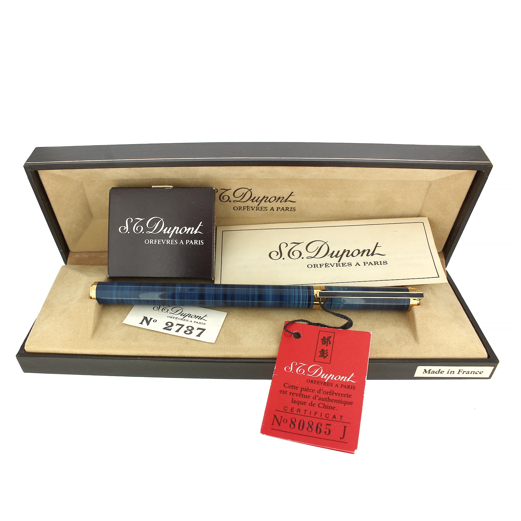 1980S S.T. DUPONT LAQUE DE CHINE OCEAN BLUE PATTERN 18K MED NIB FOUNTA