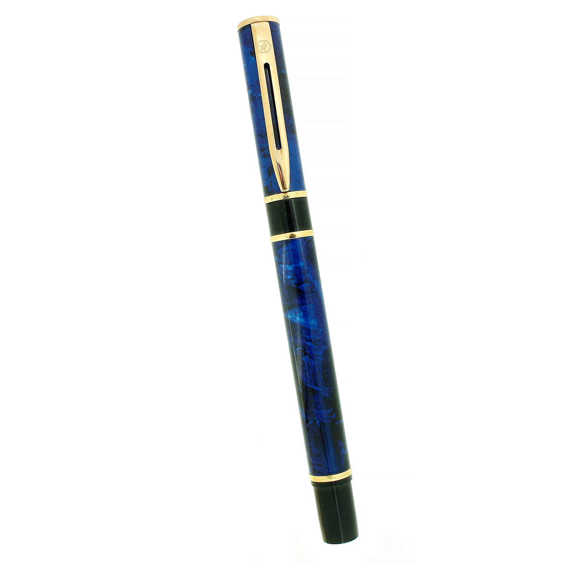 1990S WATERMAN LAUREAT II MINERAL BLUE MARBLE LACQUER FOUNTAIN PEN MIN