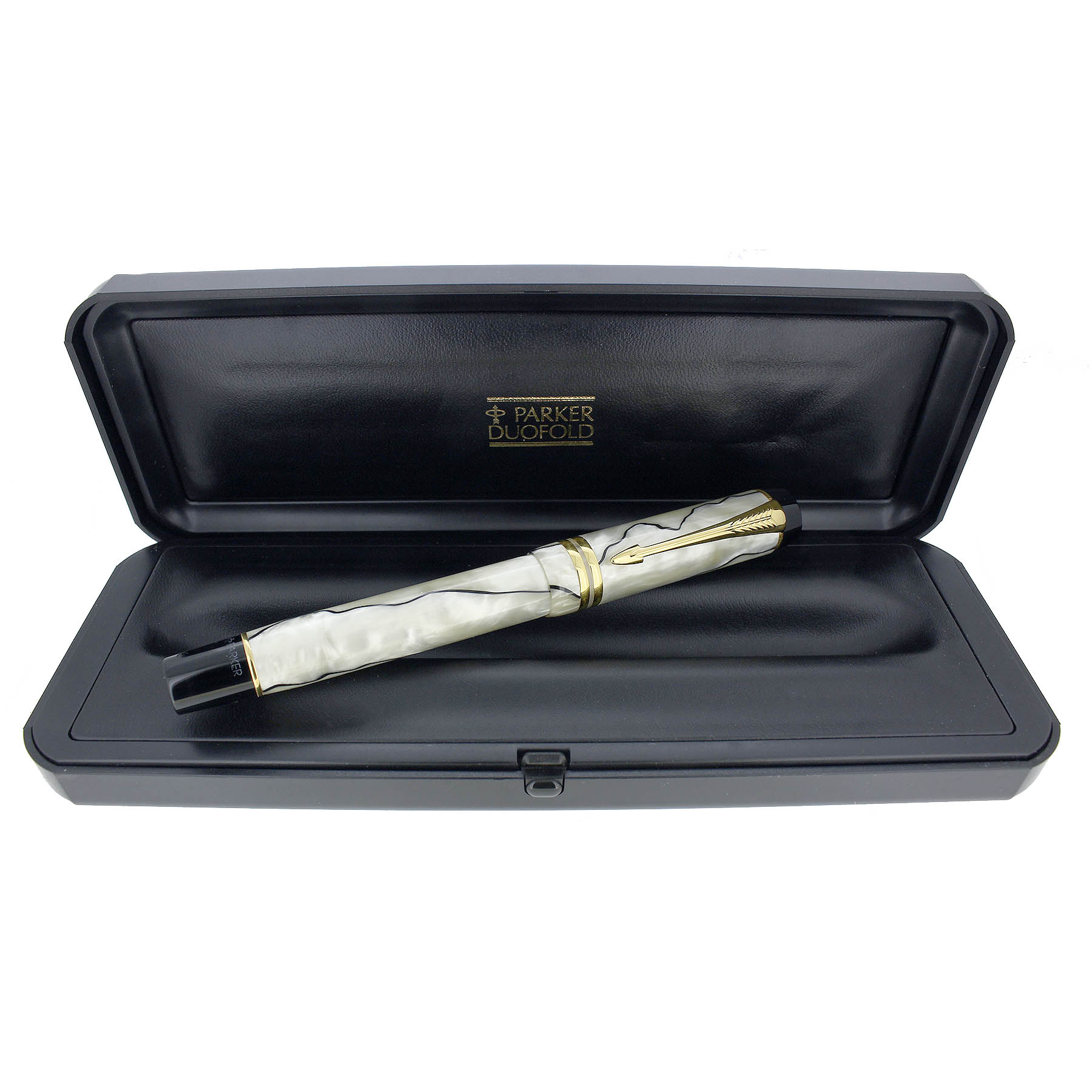 2000 PARKER DUOFOLD CENTENNIAL BLACK & PEARL 18K BROAD NIB FOUNTAIN PE