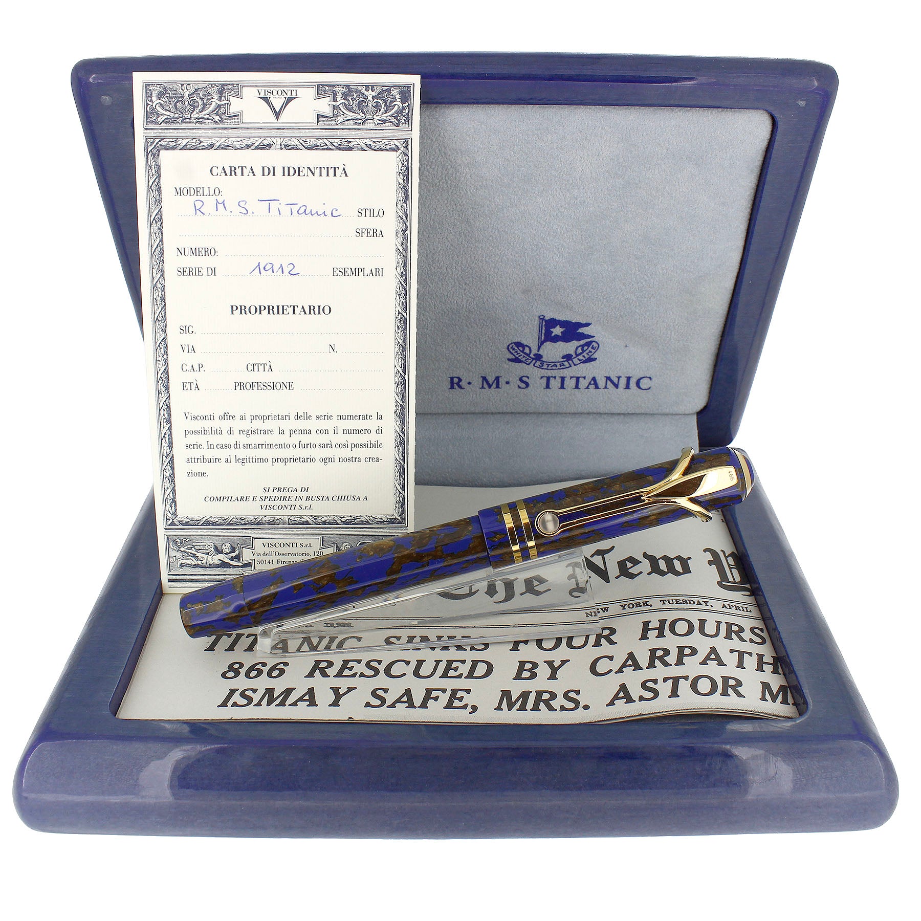 2000 VISCONTI TITANIC R.M.S. LIMITED EDITION 466/1912 CELLULOID FOUNTA