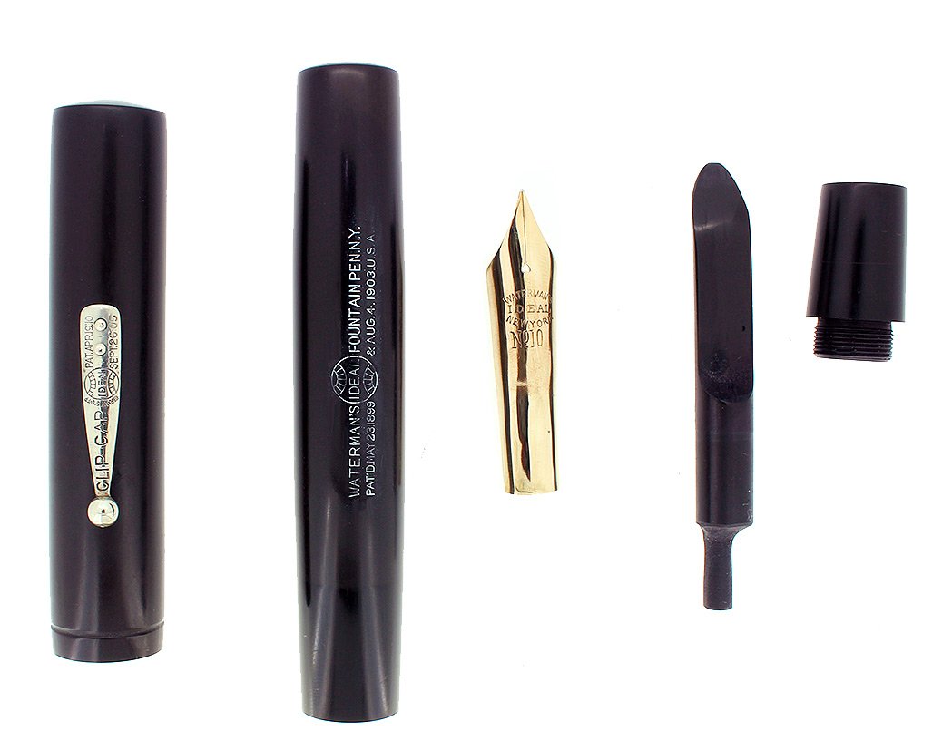 CIRCA 1910 WATERMAN #20 SMOOTH BLACK HARD RUBBER FOUNTAIN PEN EYEDROPP