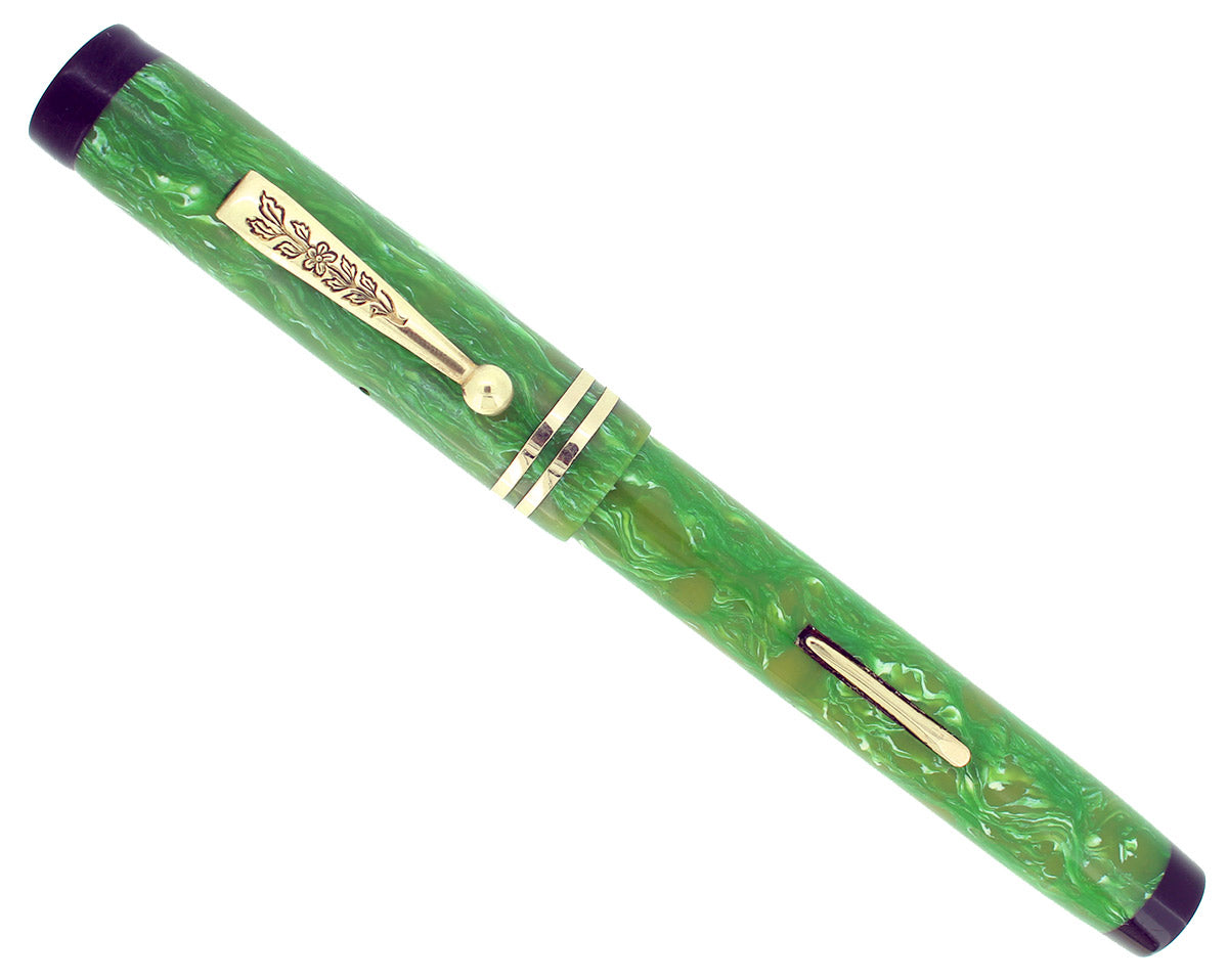 1920S GOOD SERVICE GREEN JADE OVERSIZE M-BB SEMI FLEX NIB FOUNTAIN PEN