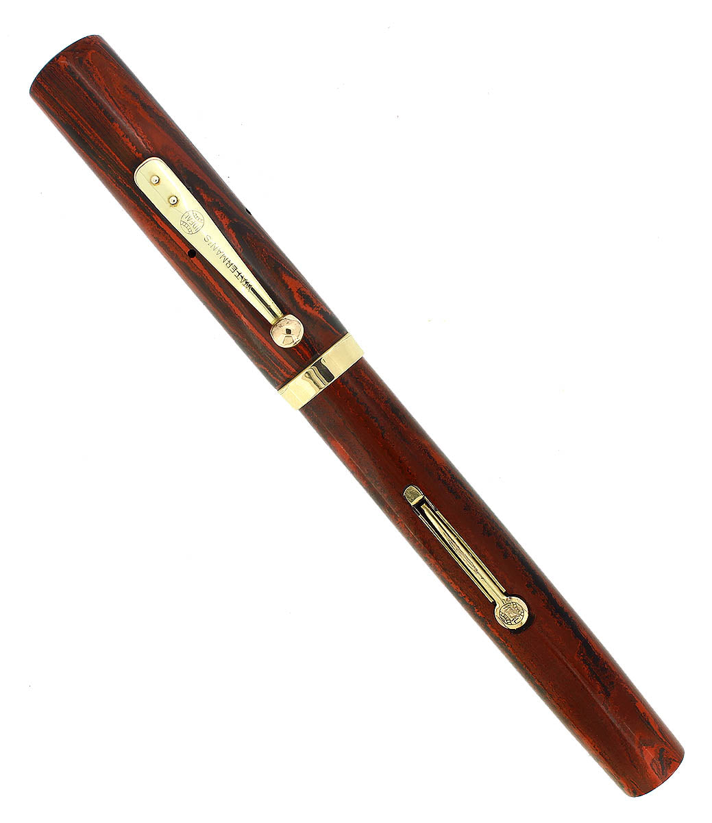 C1923 WATERMAN #56 RED WOODGRAIN #6 MEDIUM NIB FOUNTAIN PEN RESTORED