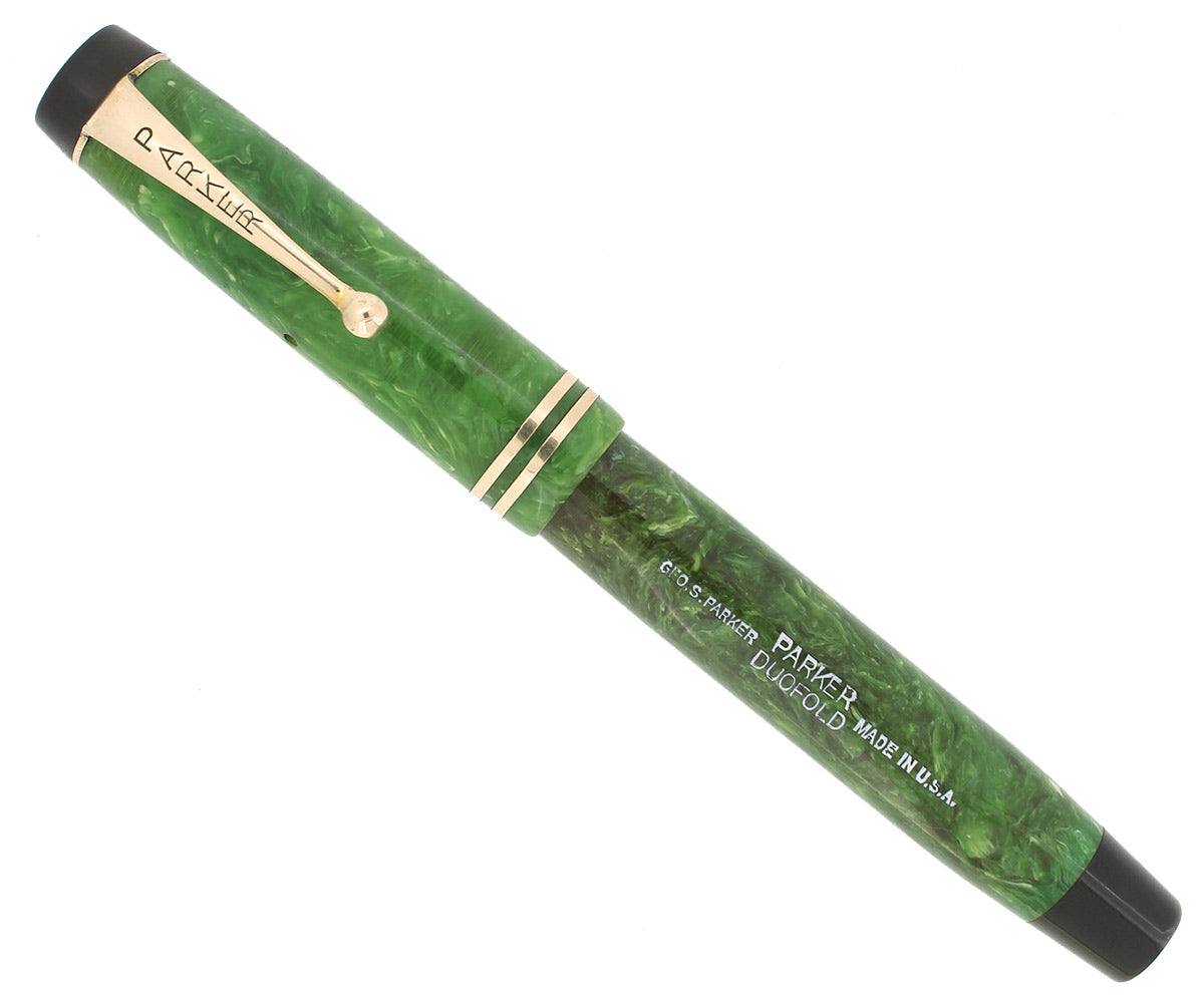 CIRCA 1929 STREAMLINE DUOFOLD JR JADE FOUNTAIN PEN BROAD NIB RESTORED