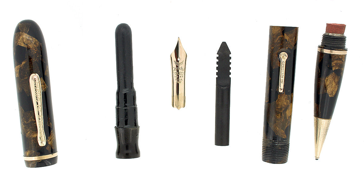 CIRCA 1934 CONKLIN ENSEMBLE BLACK BRONZE FOUNTAIN PEN PENCIL COMBO RES