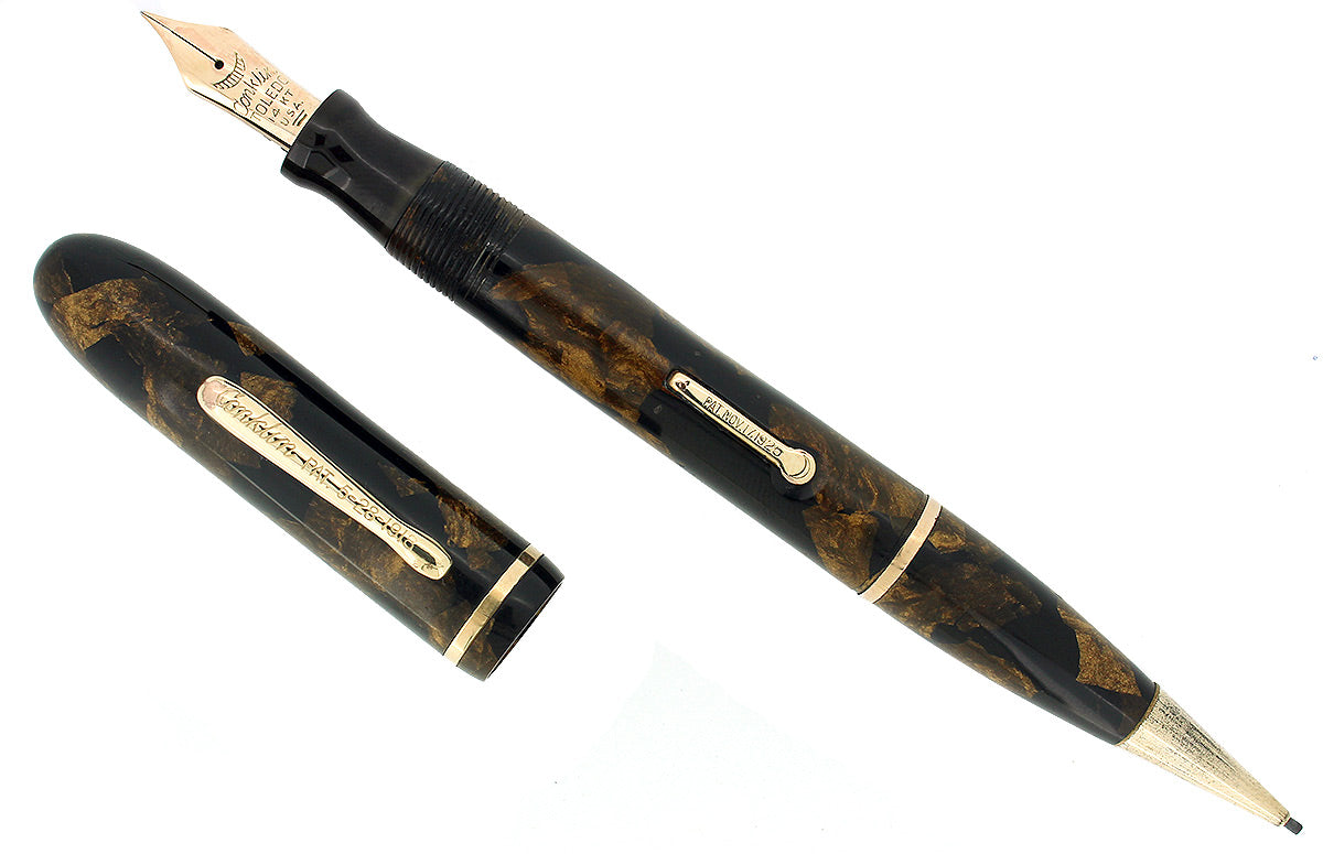 CIRCA 1934 CONKLIN ENSEMBLE BLACK BRONZE FOUNTAIN PEN PENCIL COMBO RES