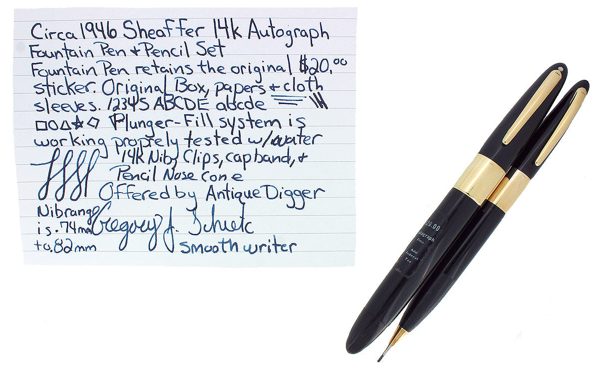 CIRCA 1945 SHEAFFER 14K AUTOGRAPH TOUCHDOWN FOUNTAIN PEN & PENCIL ...