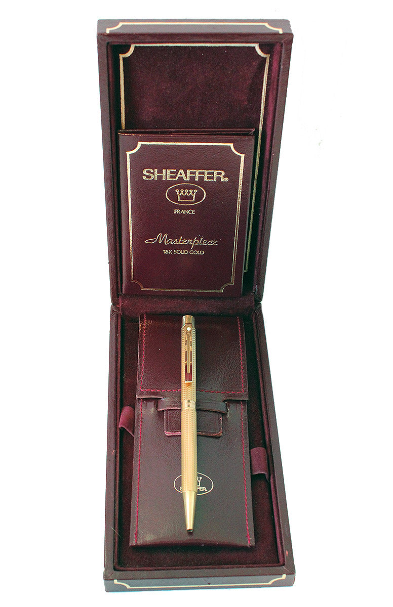 C1981 SHEAFFER TARGA 18K SOLID GOLD MASTERPIECE VANNERIE PATTERN BALLP