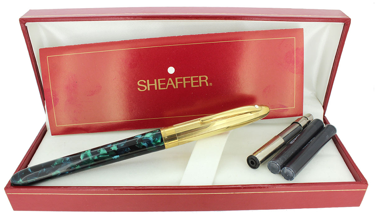 CIRCA 1996 SHEAFFER CREST OPALITE GREEN GOLD CAP 18K F NIB FOUNTAIN PE