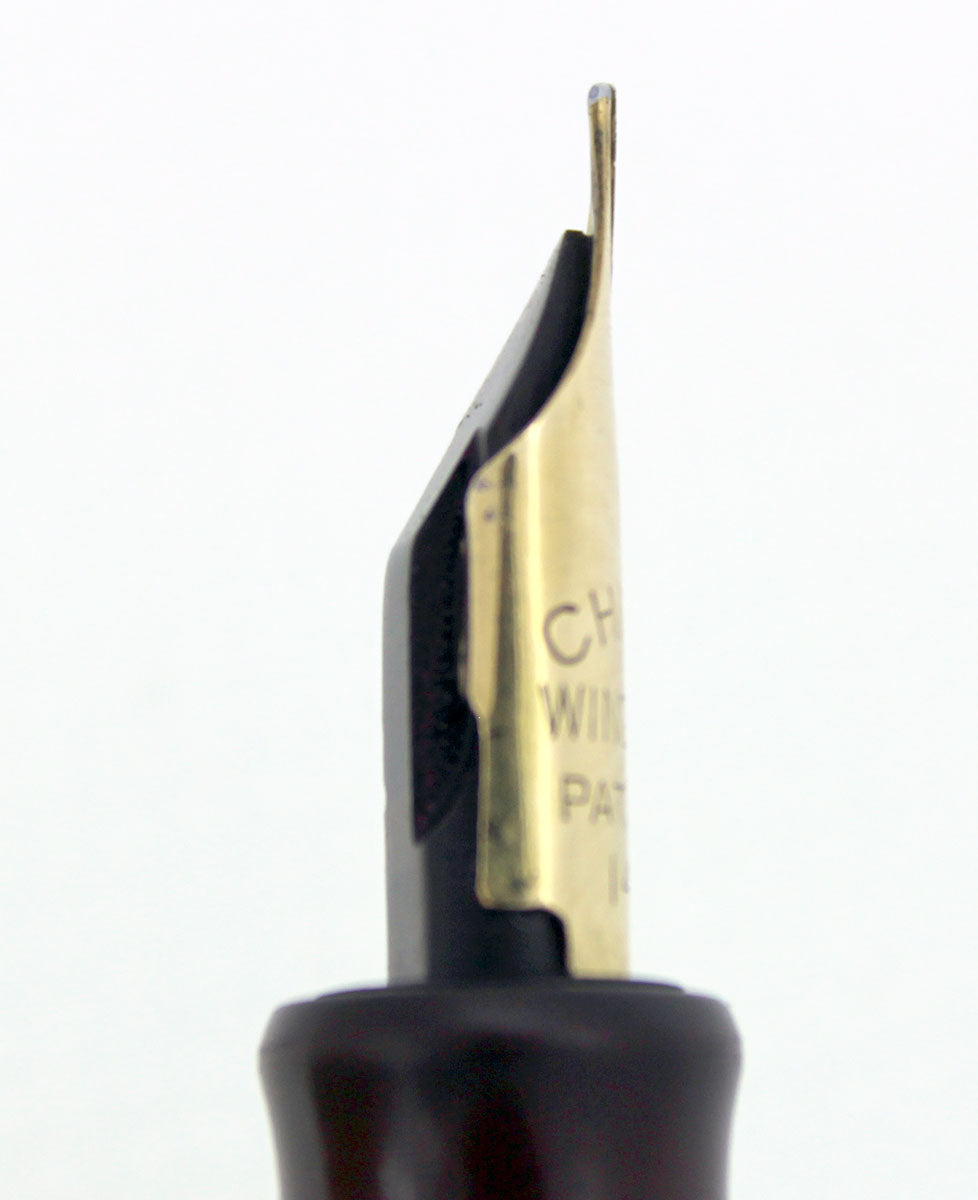 CIRCA 1937 CHILTON MAROON WING-FLOW FOUNTAIN PEN RESTORED INLAY GOLD D