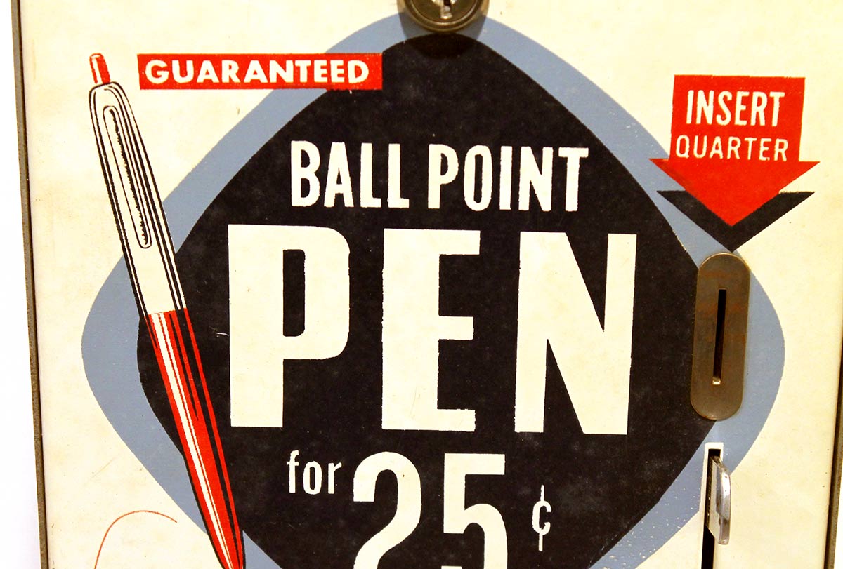 CIRCA 1950s COIN OPERATED BALLPOINT PEN VENDING MACHINE GREAT GRAPHICS ...