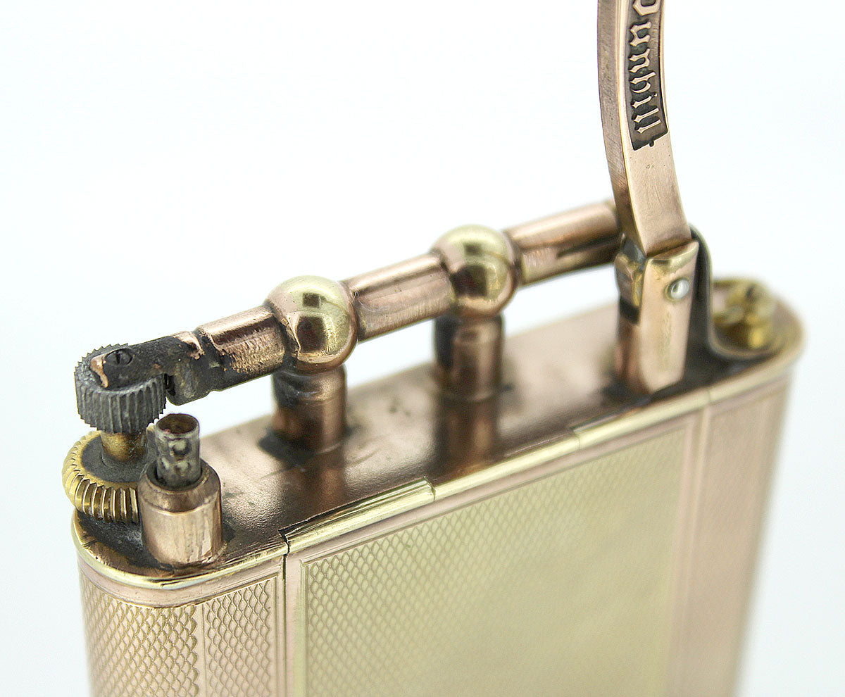 VINTAGE DUNHILL COMPACT LIGHTER ROSE GOLD PLATE IN BARLEY PATTERN