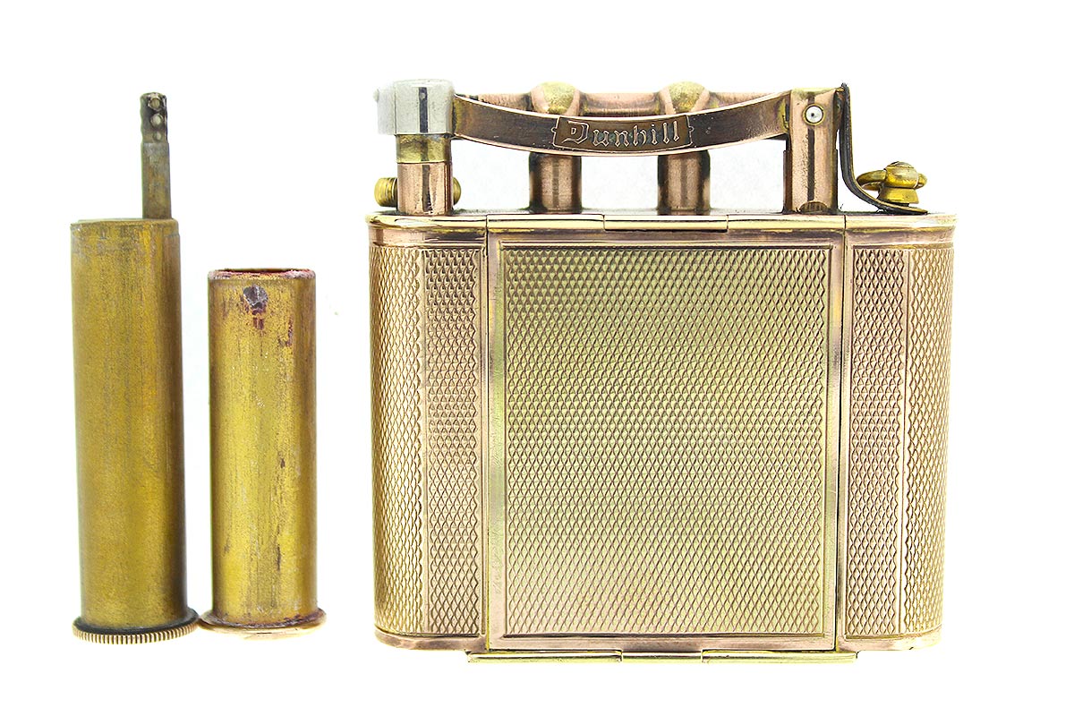 VINTAGE DUNHILL COMPACT LIGHTER ROSE GOLD PLATE IN BARLEY PATTERN