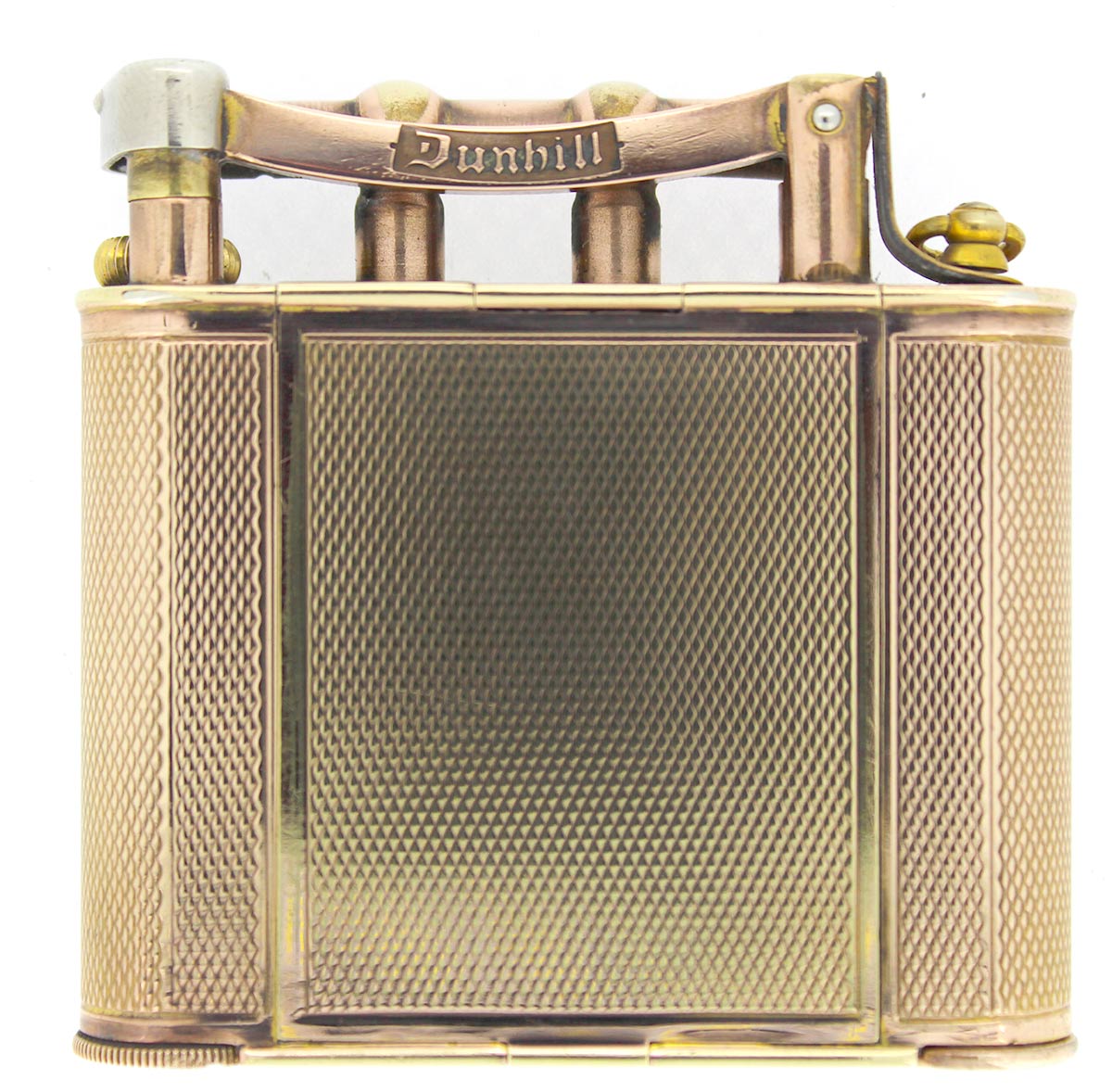 VINTAGE DUNHILL COMPACT LIGHTER ROSE GOLD PLATE IN BARLEY PATTERN