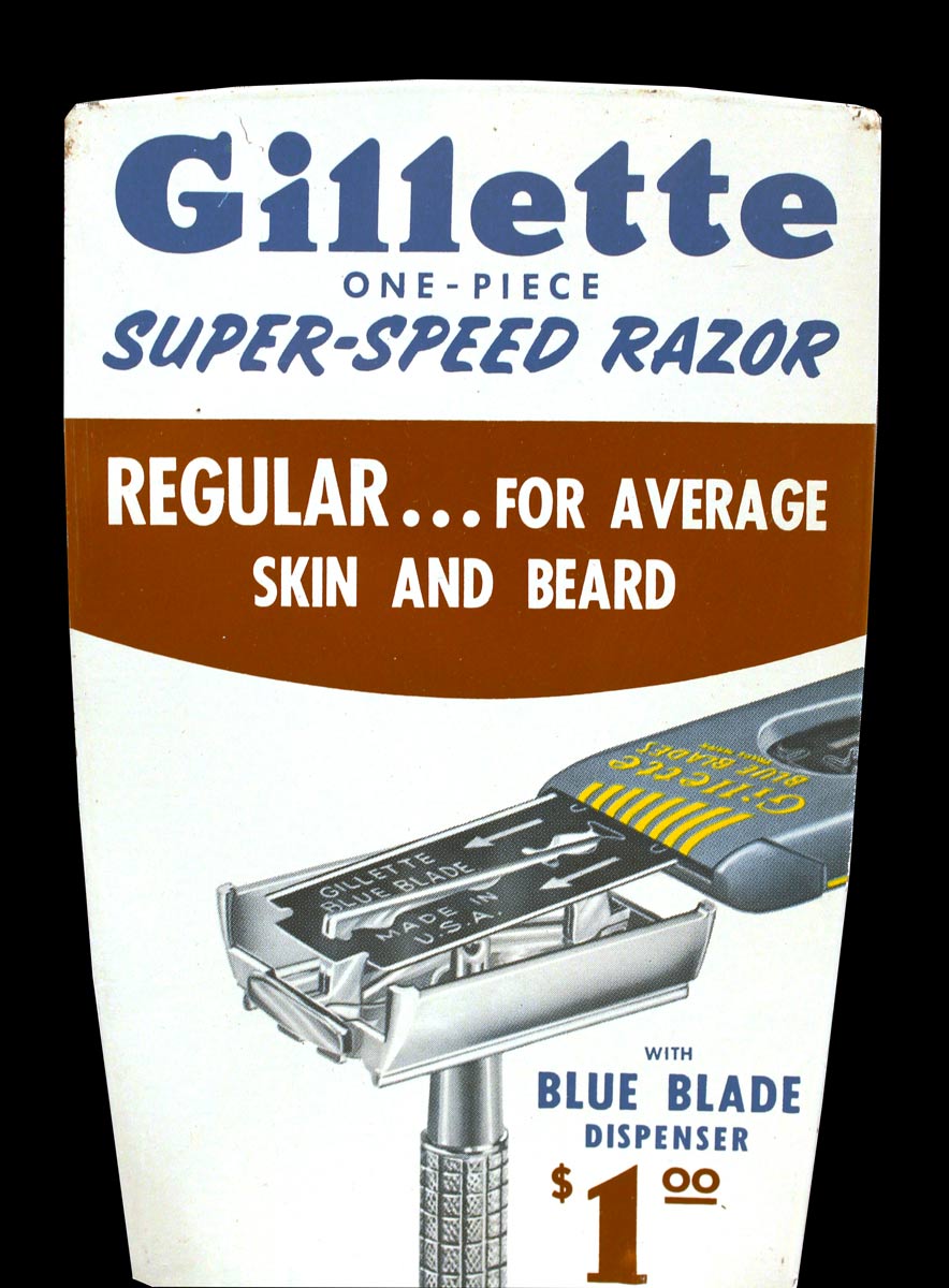 CIRCA 1950s GILLETTE SUPER-SPEED RAZOR METAL ADVERTISING SIGN MINT ...