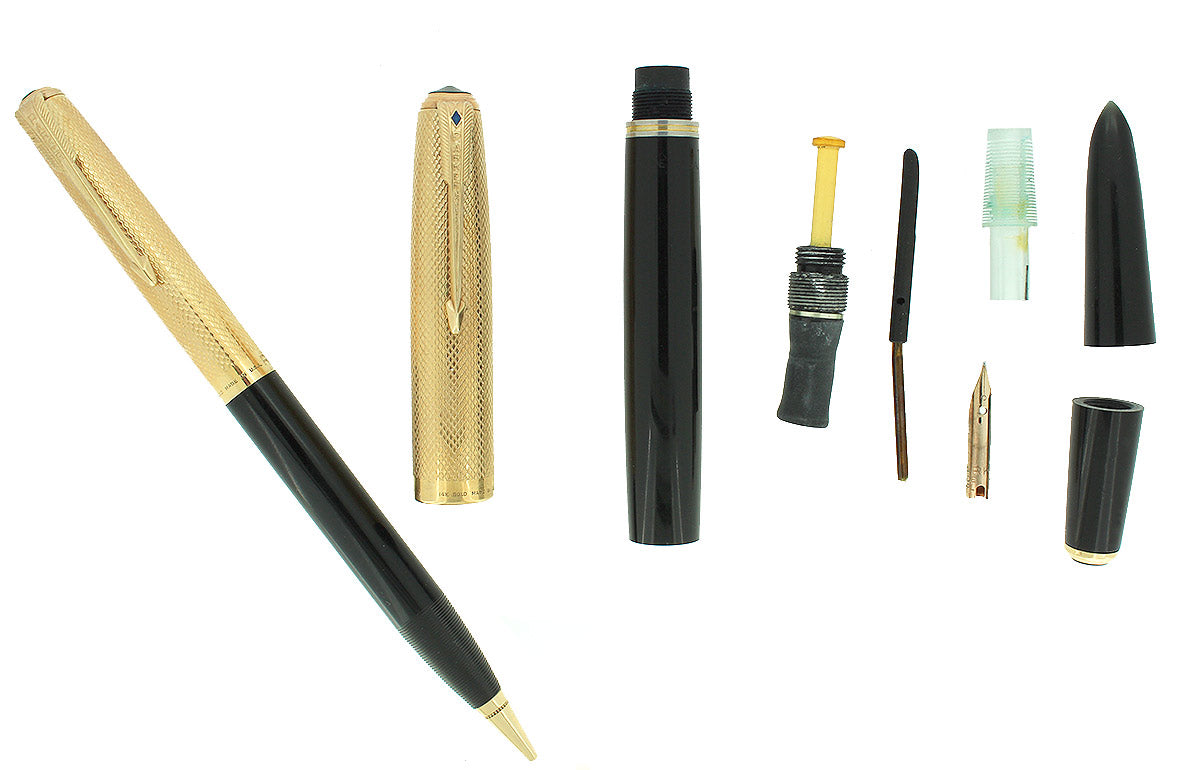 RARE 1946 PARKER 51 SOLID 14K GOLD HEIRLOOM FISHSCALE CAPS FOUNTAIN PEN ...