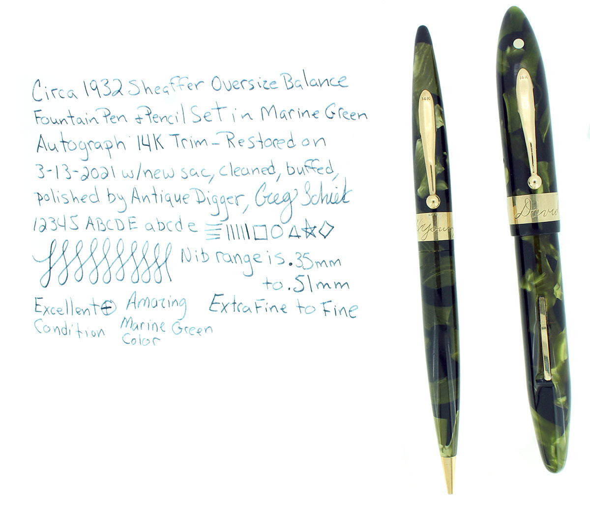 C1932 SHEAFFER OVERSIZED BALANCE MARINE GREEN AUTOGRAPH FOUNTAIN PEN P