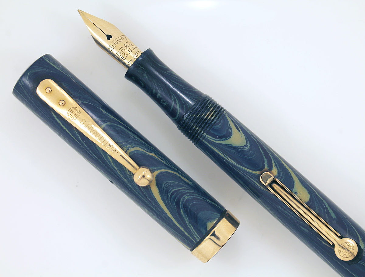 1920s WATERMAN 52V BLUE RIPPLE FOUNTAIN PEN WITH XF to BBB FLEXIBLE NIB