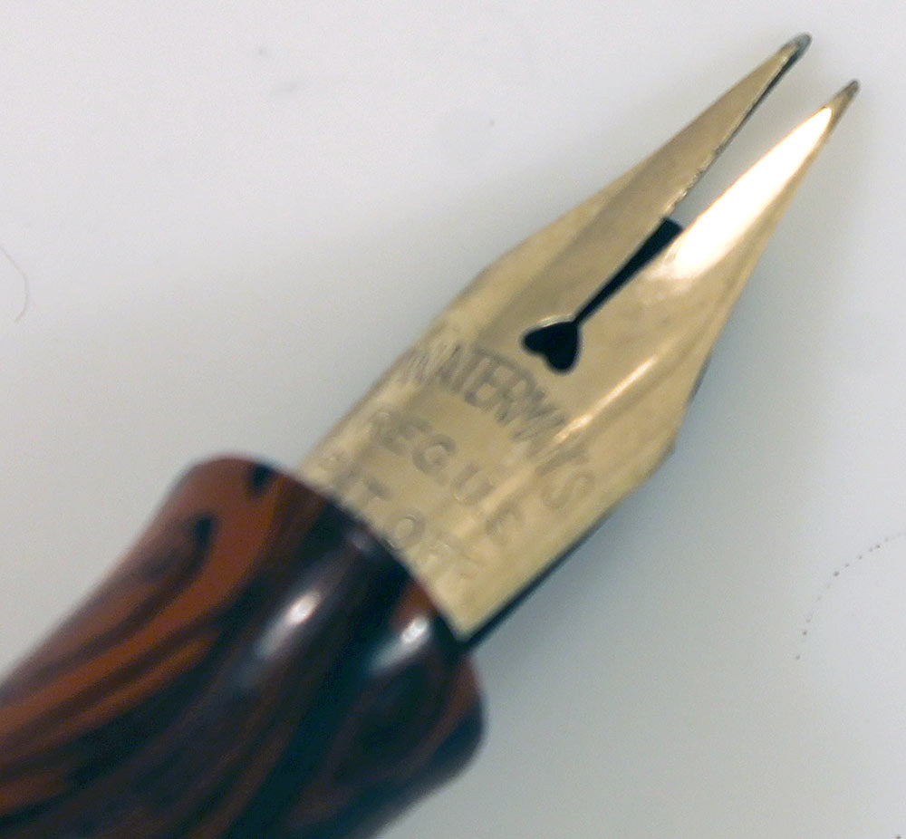 RESTORED 1920s WATERMAN'S 52 RED WOOD GRAIN FOUNTAIN PEN WITH F to BBB
