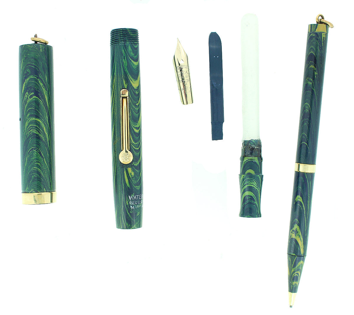 C1928 WATERMAN BLUE RIPPLE 52V FOUNTAIN PEN AND PENCIL SET XF - BBB NI