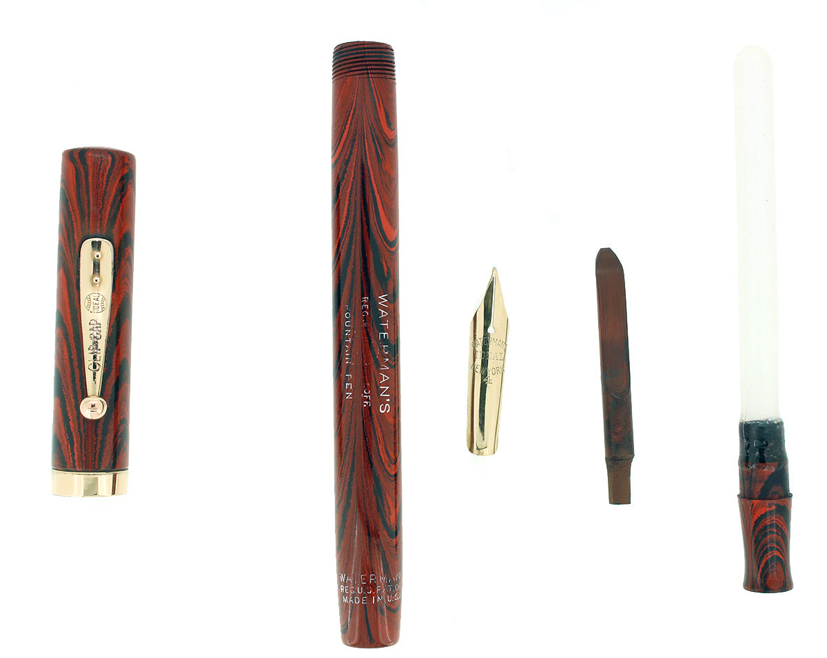 1920S WATERMAN 54 RED RIPPLE XF-BBB 2.06MM FLEX 14K NIB FOUNTAIN PEN R