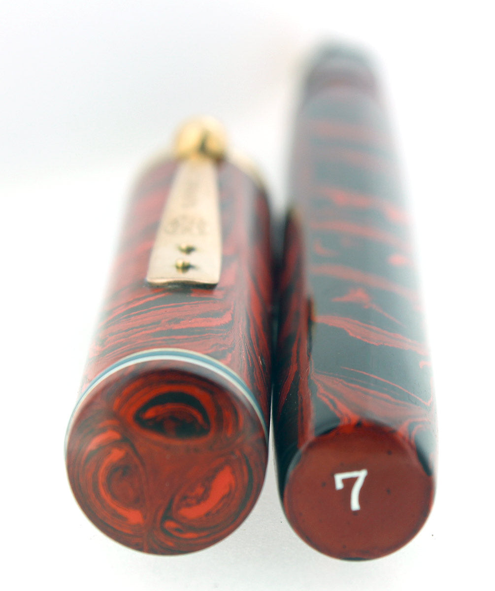 CIRCA 1927 WATERMAN #7 RED RIPPLE BLUE KEYHOLE NIB CAPBAND FOUNTAIN PE